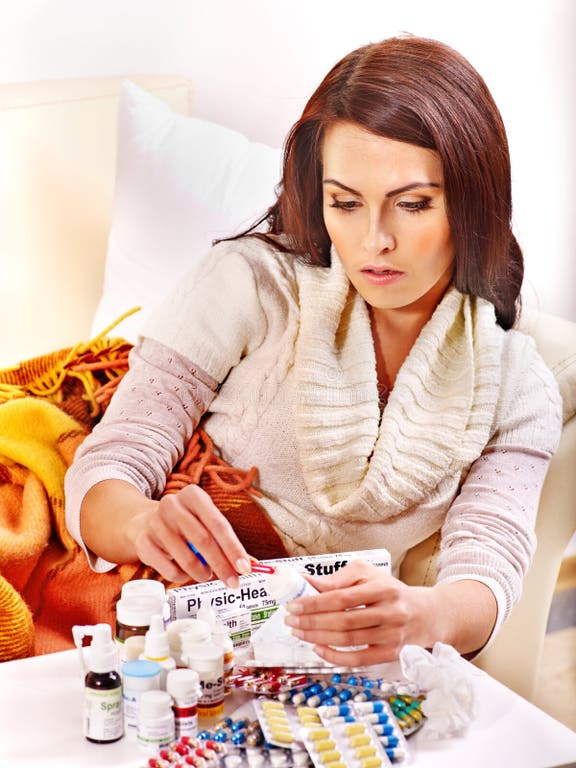 Woman Having Pills and Tablets. Stock Photo - Image of capsule, sniffle ...