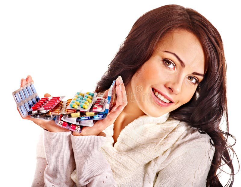 Woman Having Pills and Tablets. Stock Image - Image of health, cold ...