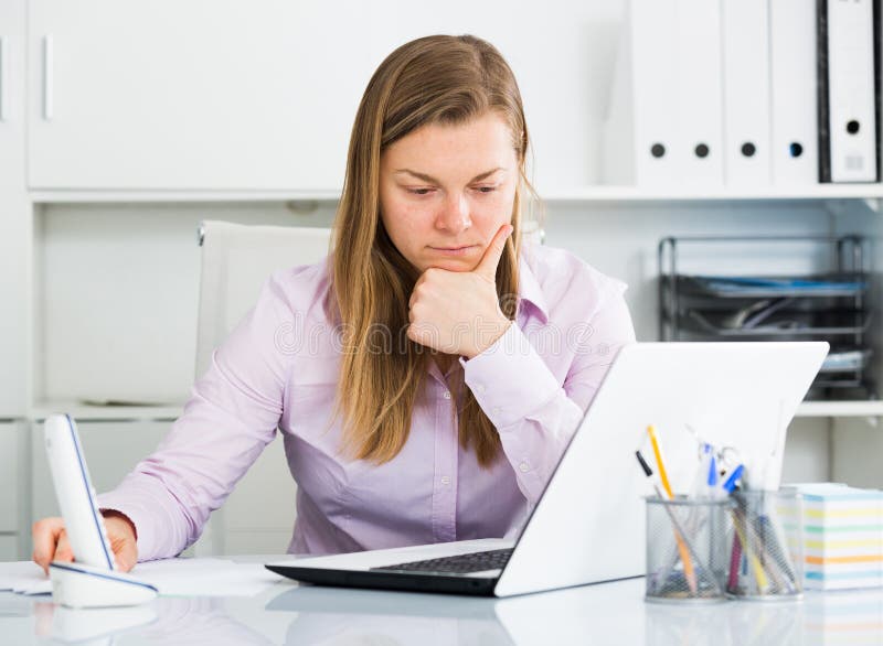 Woman Having Problem in Office Stock Photo - Image of american ...