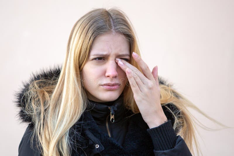 Woman with Eye Problems Outside Stock Photo - Image of itchy, ache ...