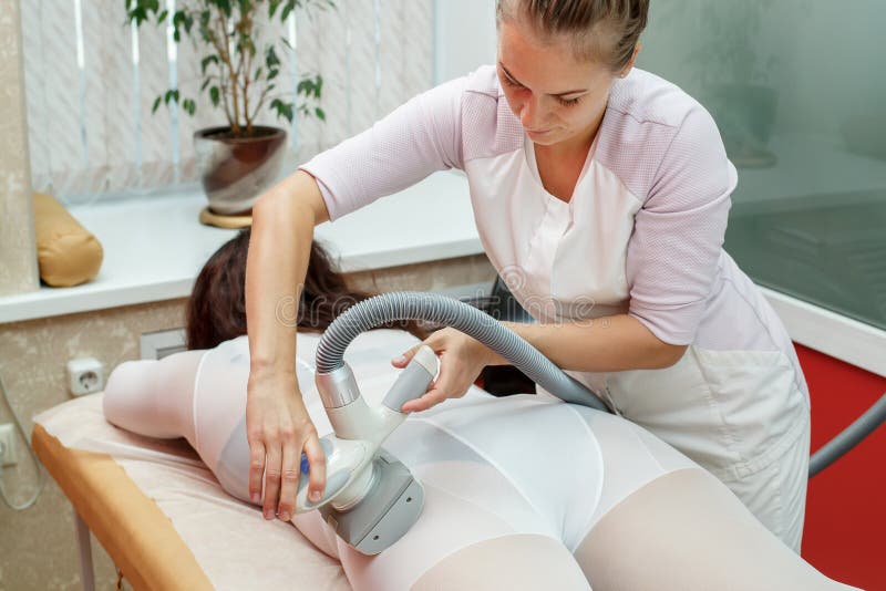 Woman Having Procedure Of Anti Cellulite Lpg Massage Cosmetology