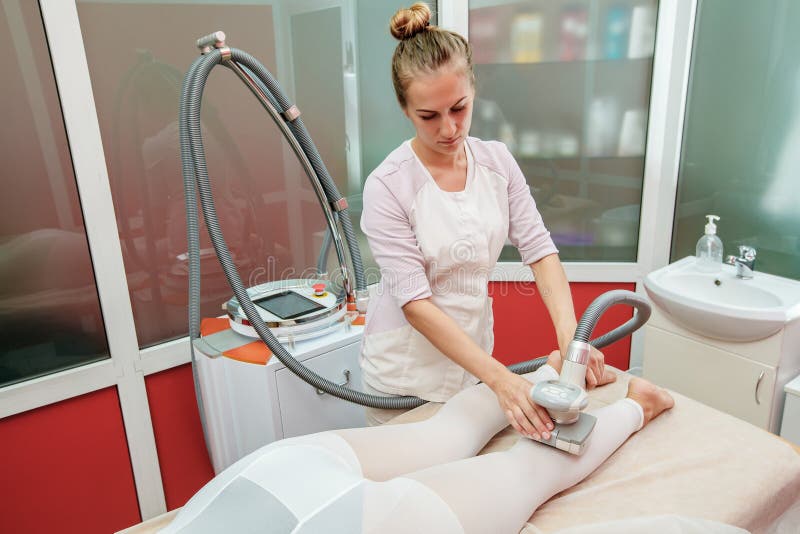 Woman Having Procedure Of Anti Cellulite Lpg Massage Cosmetology