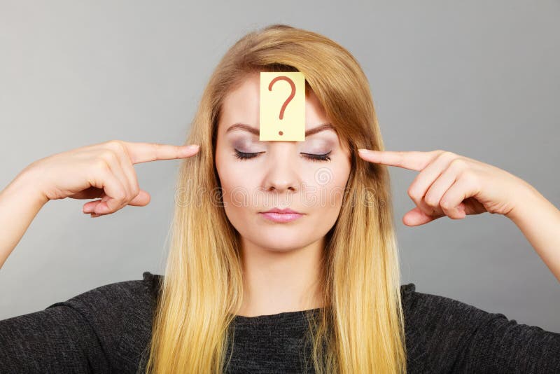 Woman Having Question Mark on Forehead Stock Photo - Image of closeup ...