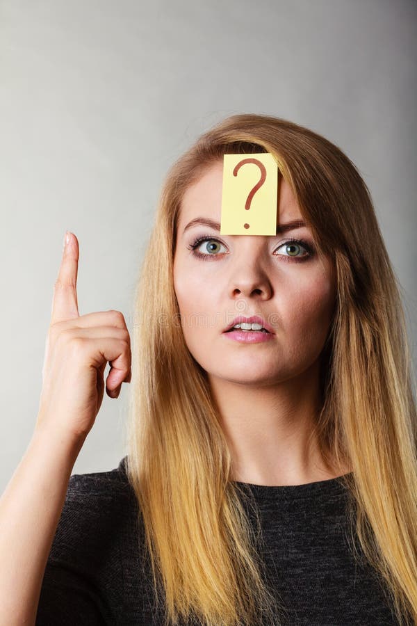 Woman Having Question Mark on Forehead Stock Image - Image of woman ...