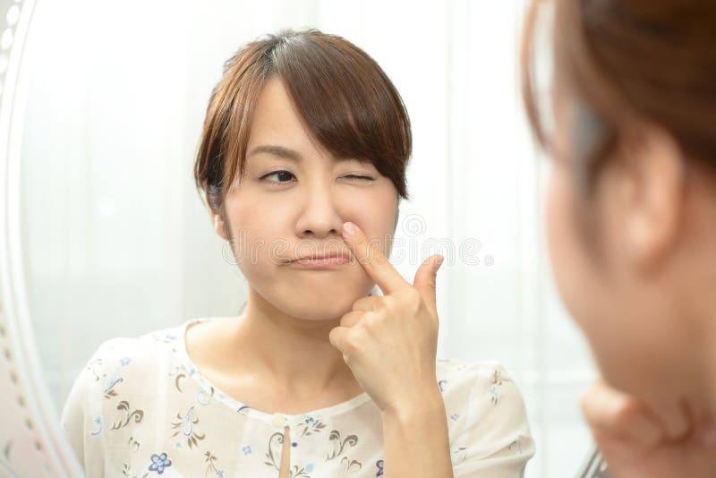 Woman having skin problems stock image. Image of cheerful - 139125013
