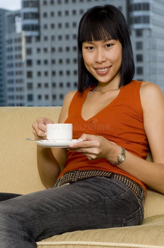 Woman Having Tea stock image. Image of teapot, sitting - 2031257