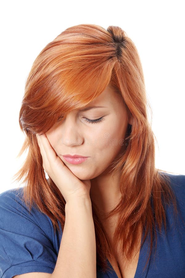 Woman is having toothache stock photo. Image of blue - 18070620