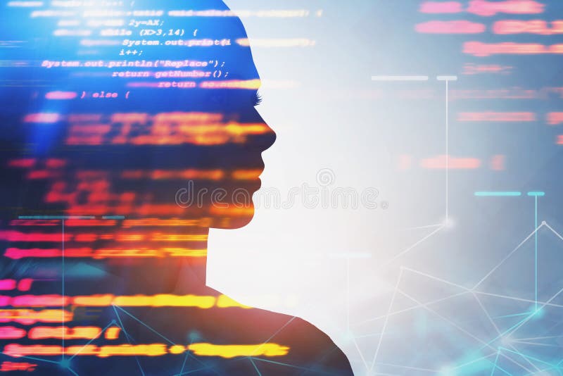 Woman Head and Lines of Code, AI Concept Stock Photo - Image of graphic ...