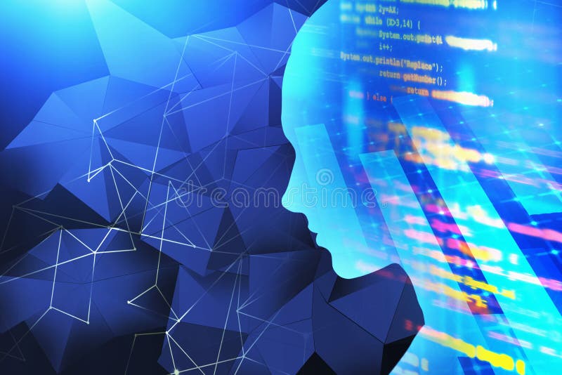 Woman Head, Machine Learning and AI Concept Stock Illustration ...
