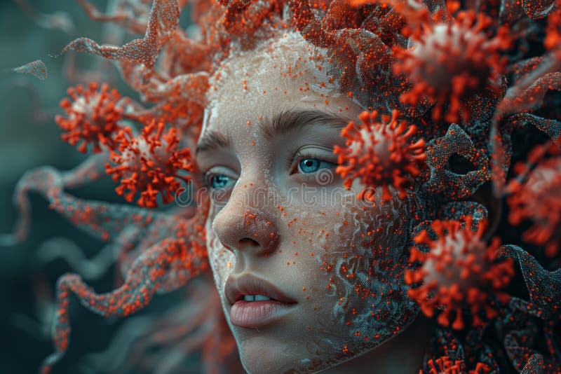 Woman Head Made of Fungus and Bacteria Structures Stock Illustration ...