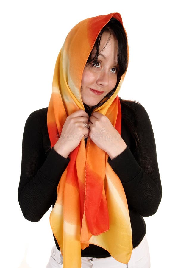 Woman wrapped scarf stock image. Image of gladness, caucasian - 19608659