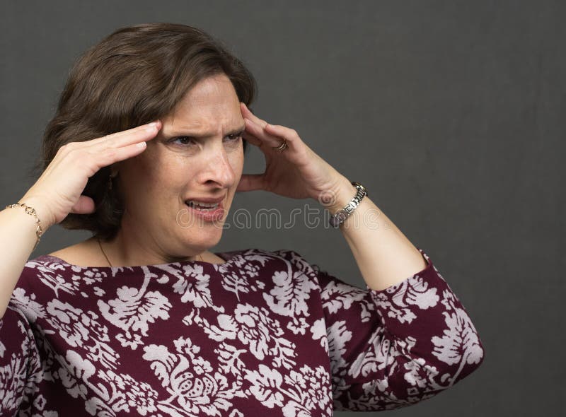 Woman with a Headache in Nice Blouse Stock Image - Image of adult ...