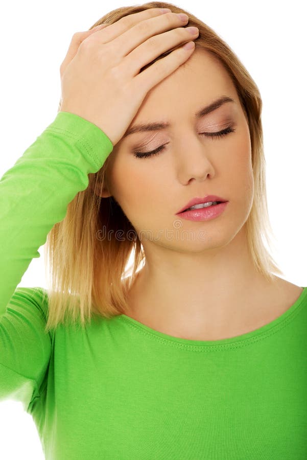 Woman with Headache Touching Her Head. Stock Image - Image of adult ...