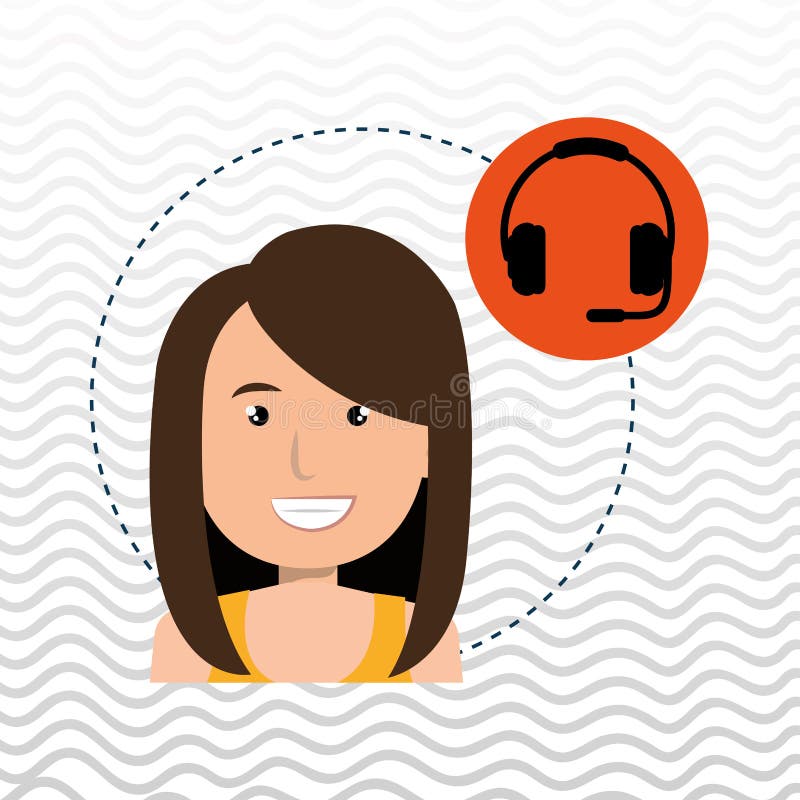 Woman Headphone Isolated Design Stock Illustration - Illustration of ...