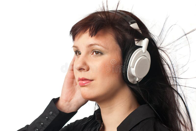 Woman with headphones stock photo. Image of white, young - 18917354