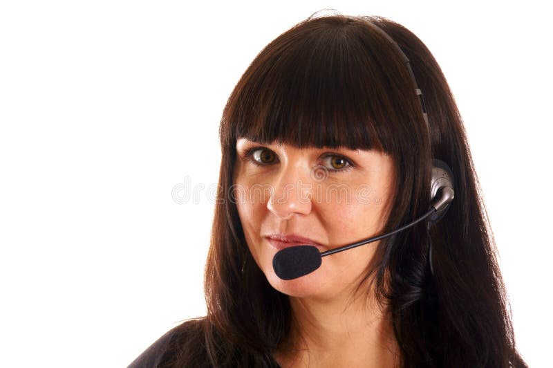 Woman with headset stock image. Image of brunette, portrait - 24670109