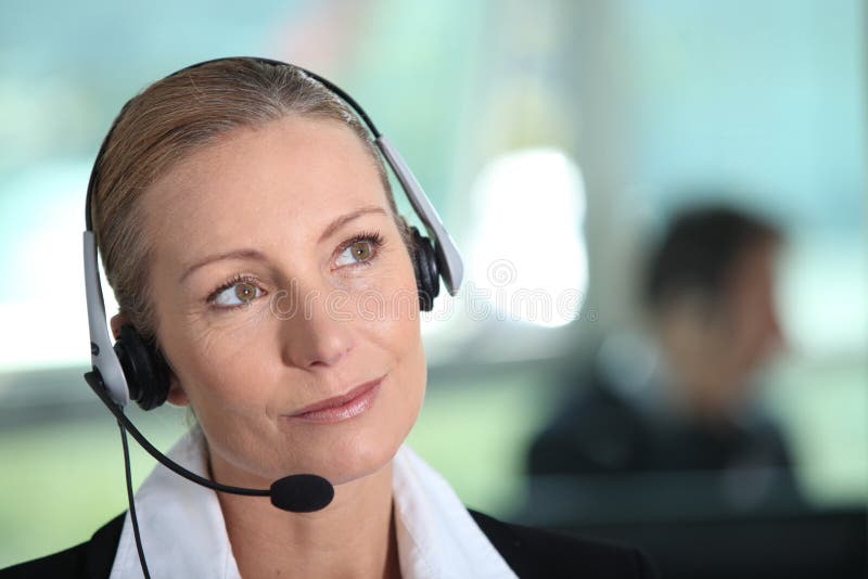 Woman with headset stock image. Image of working, female - 28640907