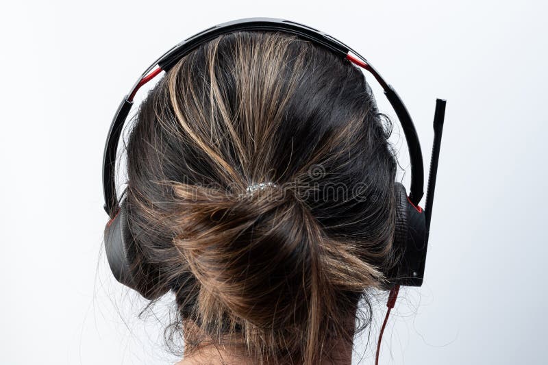 Woman with Headset Back View Stock Photo - Image of helpdesk, head ...
