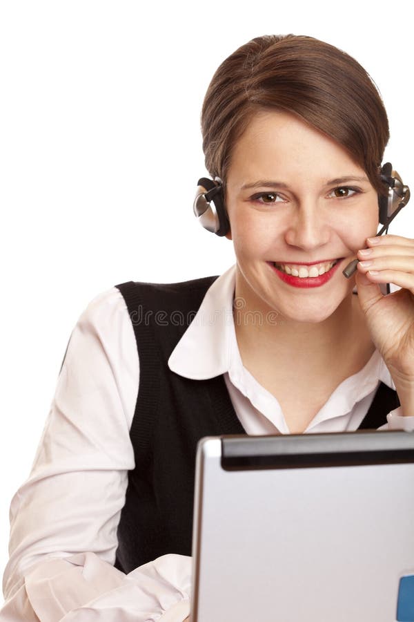 Woman with Headset Laughs Happy and Makes a Call Stock Photo - Image of ...