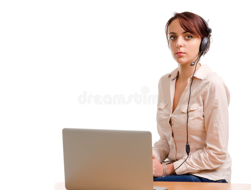 Woman in Headset Seated at a Desk Stock Photo - Image of lady, fresh ...