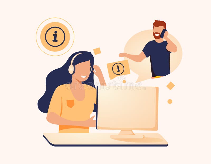 Woman with Headset is Sitting at Her Computer and Talking with Client ...