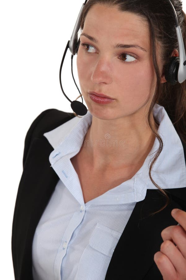 A woman with a headset on. stock image. Image of human - 31528163