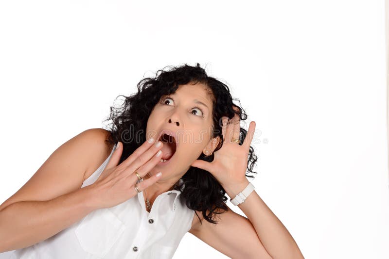 Woman hearing something. stock photo. Image of hair, adult - 96572578