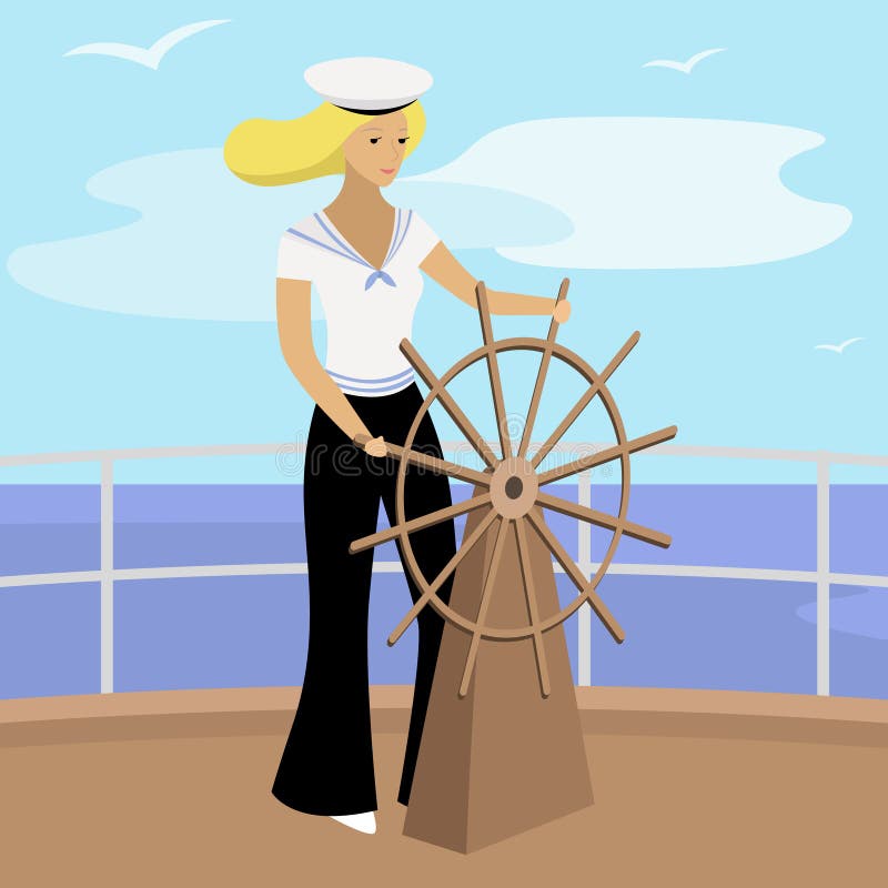 Woman at the Helm Illustration Stock Vector - Illustration of flat ...