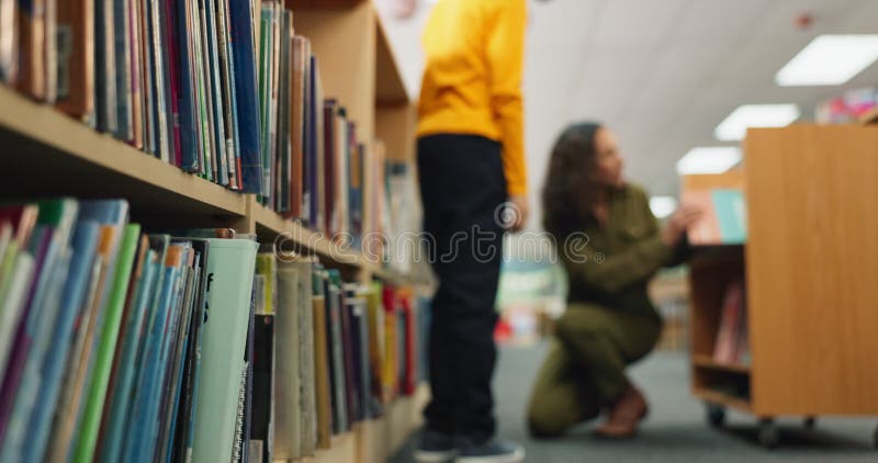 Woman, Help and Child with Book in Library for Selection, Sorting and ...