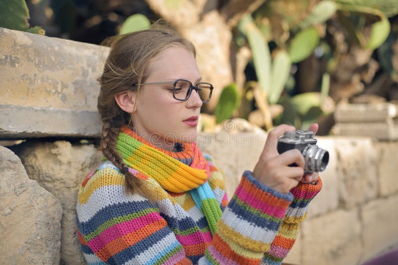 Woman with her camera stock photo. Image of caucasian - 78476178