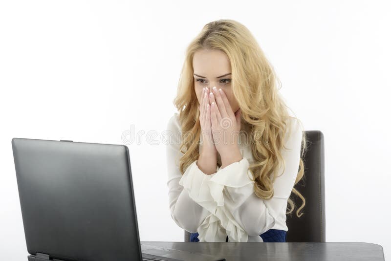 Woman at Her Computer, Shocked about What is on the Screen Stock Image ...