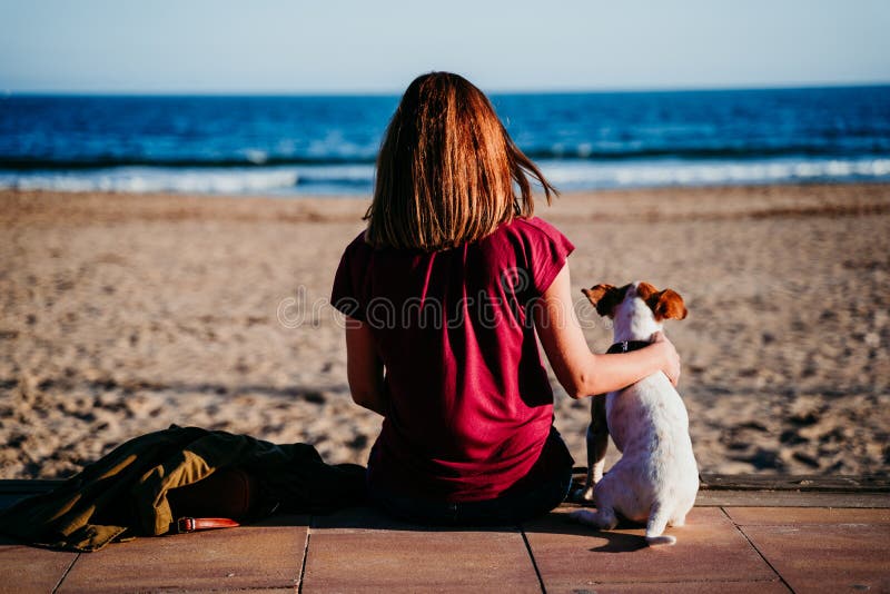 Woman and Her Cute Cute Sitting at the Beach. Back View Stock Image ...