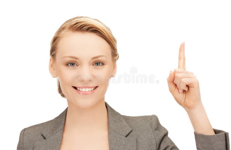 Woman with her finger up stock photo. Image of direction - 20743620
