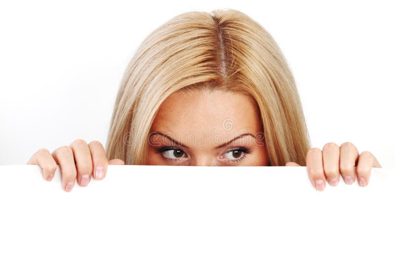 Woman hidden behind paper stock photo. Image of business - 17869742