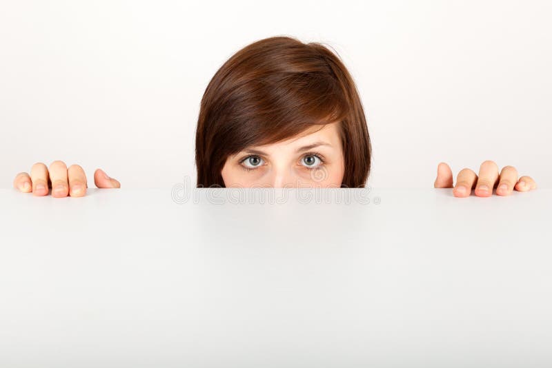 The Woman is Hiding Anxious Behind the Table Stock Image - Image of ...