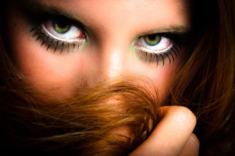 Woman Hiding Behind Her Hair Stock Photo - Image of facial, mysterious ...