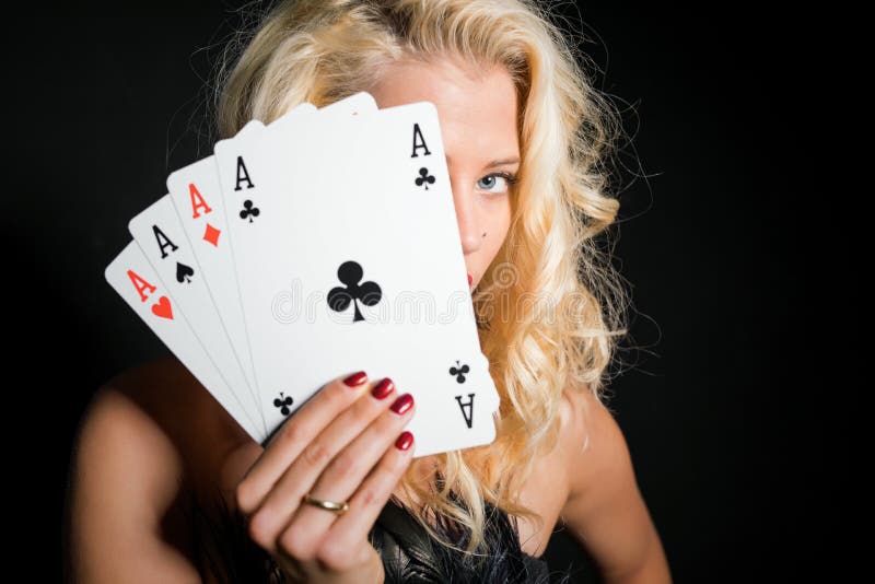 Woman Hiding Behind Poker Cards Stock Photo - Image of deck, blond ...