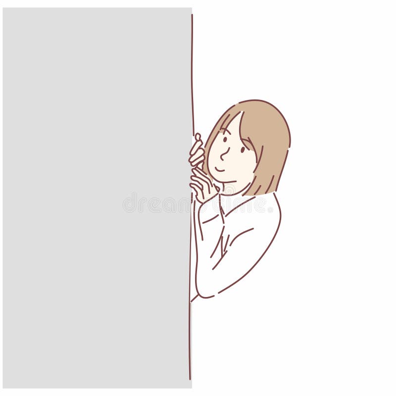 Woman Hiding Behind Wall. Hand Drawn Character Style Vector Stock ...