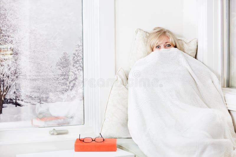 Woman Looking Out From Under A Blanket Stock Photo - Image of cute ...