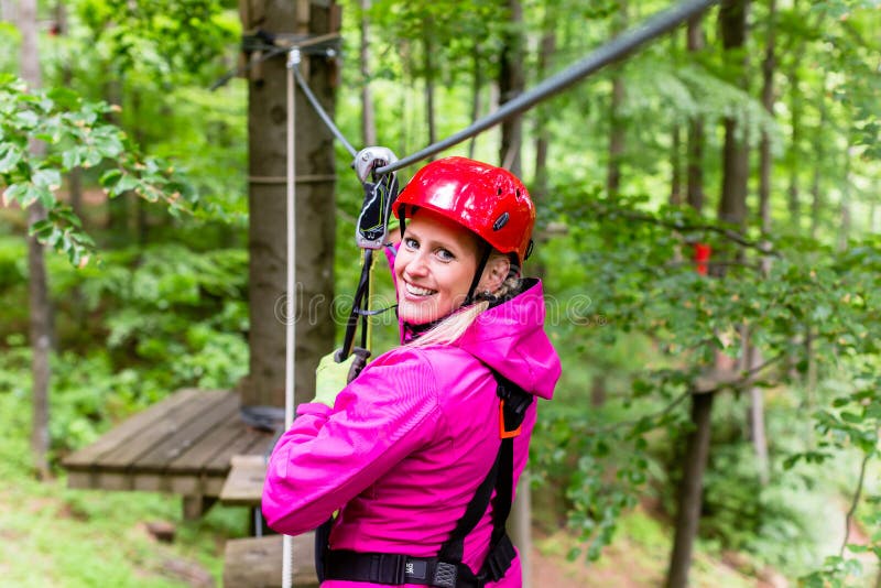 Woman in High Rope Course or Park Climbing Stock Image - Image of ...