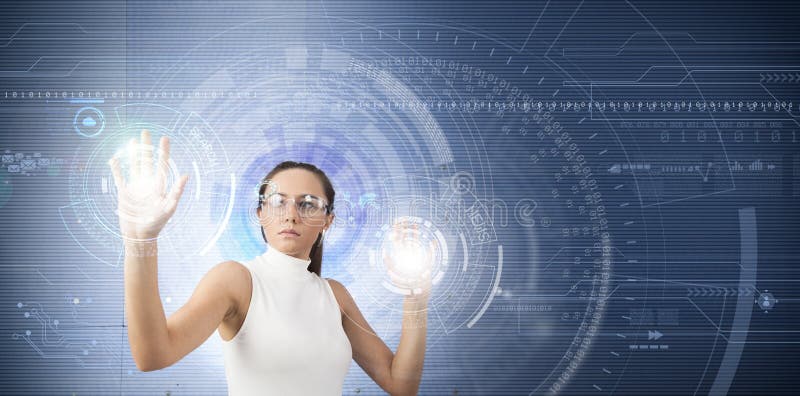 Woman with high-tech stock photo. Image of futuristic - 74683434