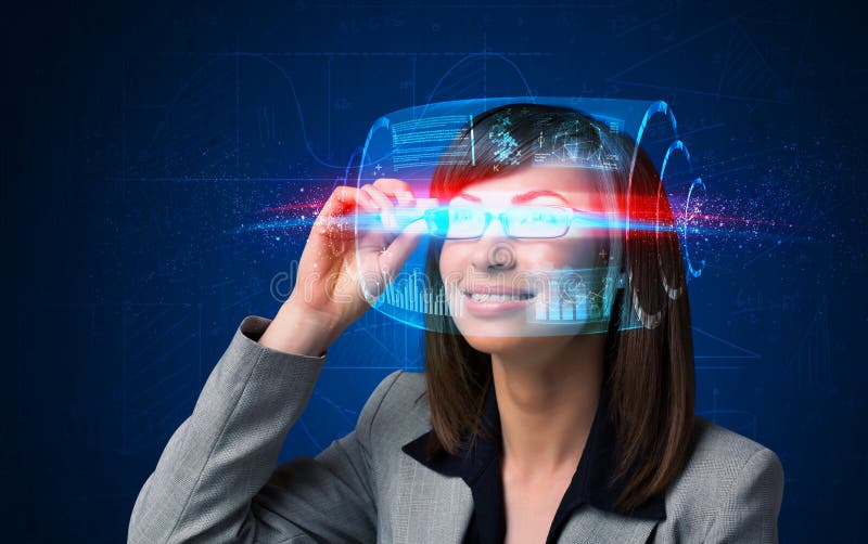 Woman with High Tech Smart Glasses Stock Photo - Image of information ...