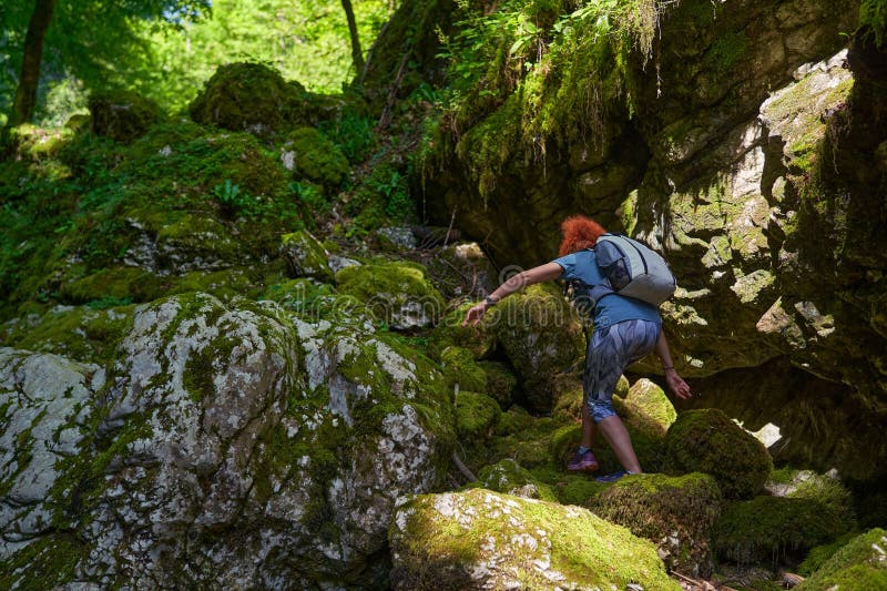Woman Hiker Exploring a Canyon Stock Image - Image of wilderness, river ...
