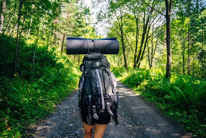 Woman Hiker in Hike with a Big Backpack Back View Editorial Image ...