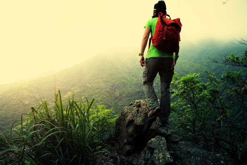 Woman Hiker Hiking at Spring Mountain Peak Stock Image - Image of ...