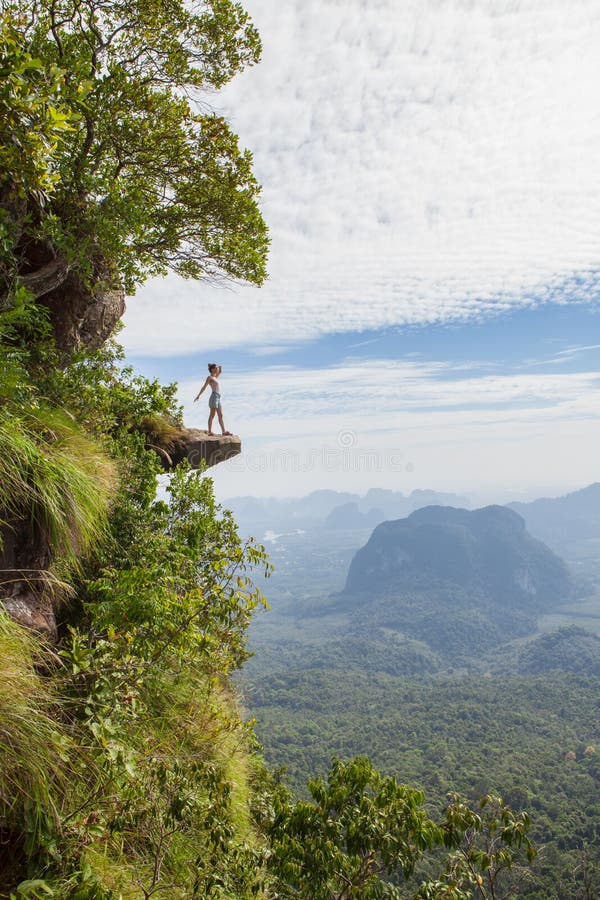 Woman Hiker Standing on a Cliff Stock Photo - Image of lifestyle ...