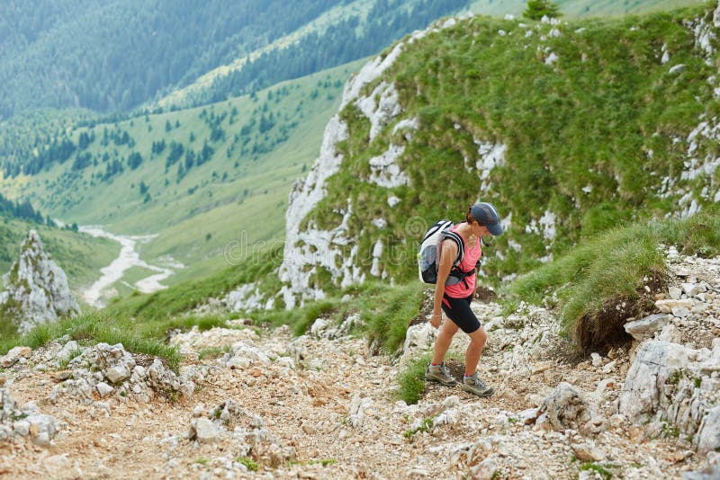 Woman Hiker on a Steep Trail Stock Image - Image of healthy, landscape ...