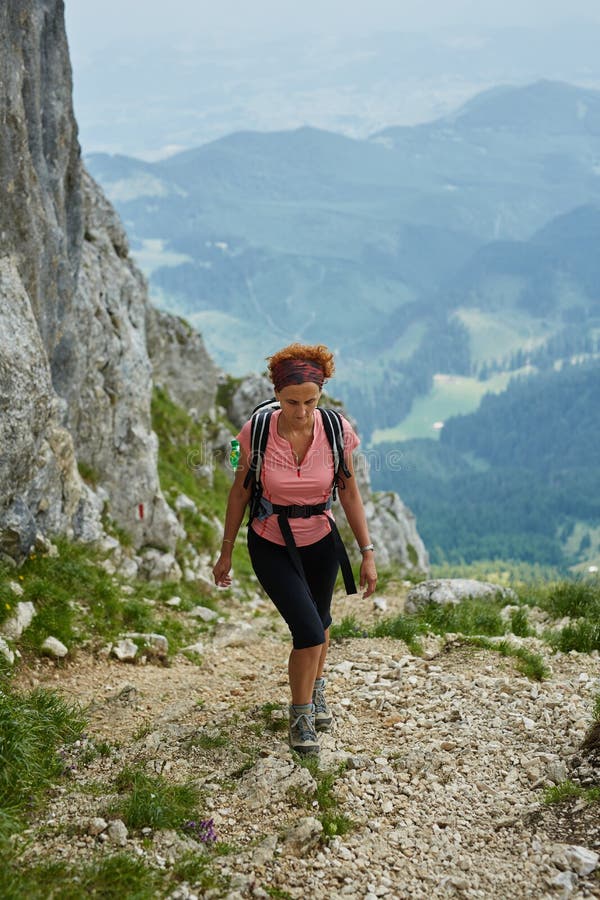 Woman Hiker on a Steep Trail Stock Image - Image of hiker, holiday ...