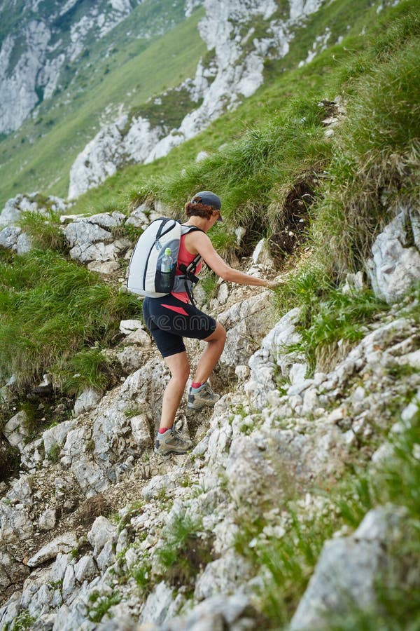 Hiker on Steep Mountain Path Stock Photo - Image of hike, asia: 30718230