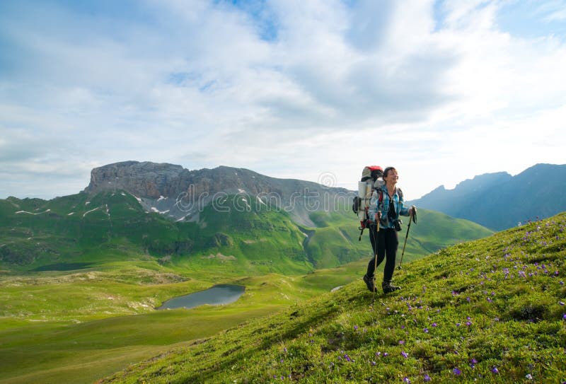 Woman hiking stock image. Image of trekking, mountaineer - 23127293